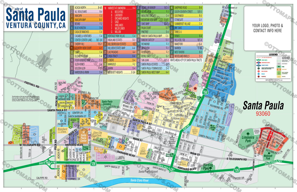 Santa Paula Map, Ventura County, CA - FILES - PDF and AI, editable, ve ...
