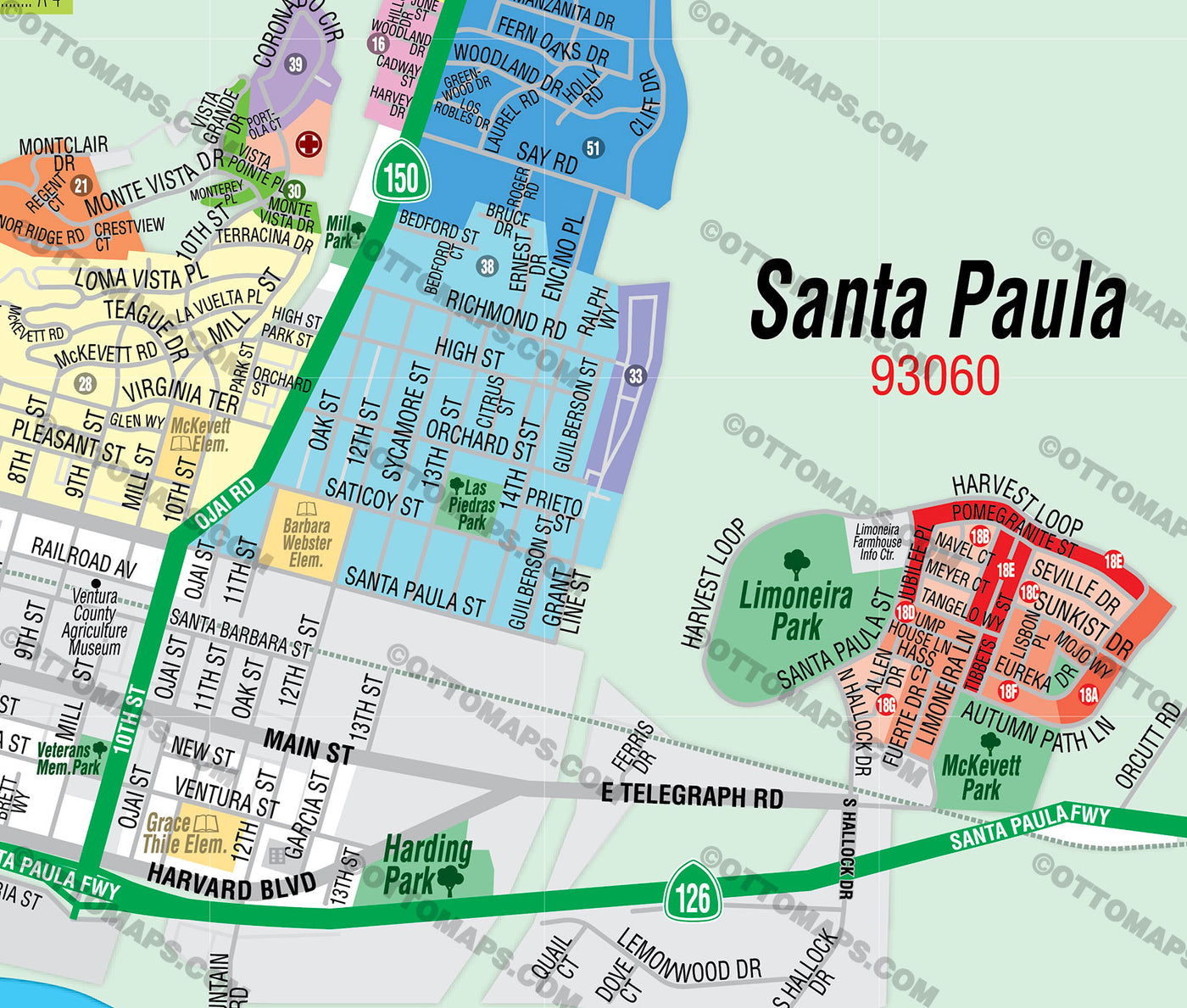 Santa Paula Map, Ventura County, CA - FILES - PDF and AI, editable, ve ...