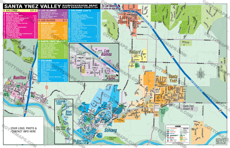 Santa Ynez Valley Map, Santa Barbara County, CA - FILES - PDF and AI ...