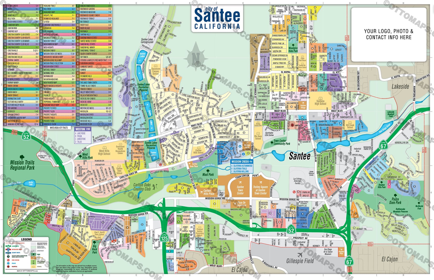 Santee Map, San Diego County, CA - FILES - PDF and AI, editable, vecto ...
