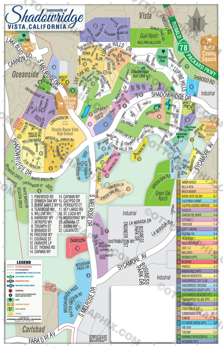 Shadowridge Map, Vista, San Diego, CA - FILES - PDF and AI, editable ...