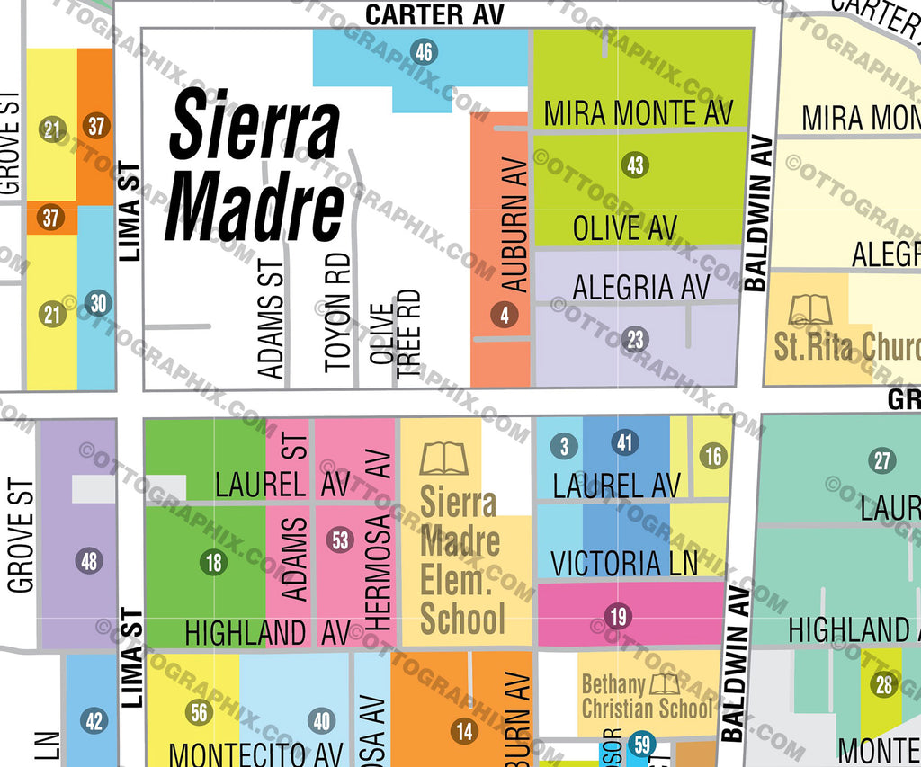 Sierra Madre Map, Los Angeles County, CA - FILES - PDF and AI, editabl – Otto Maps