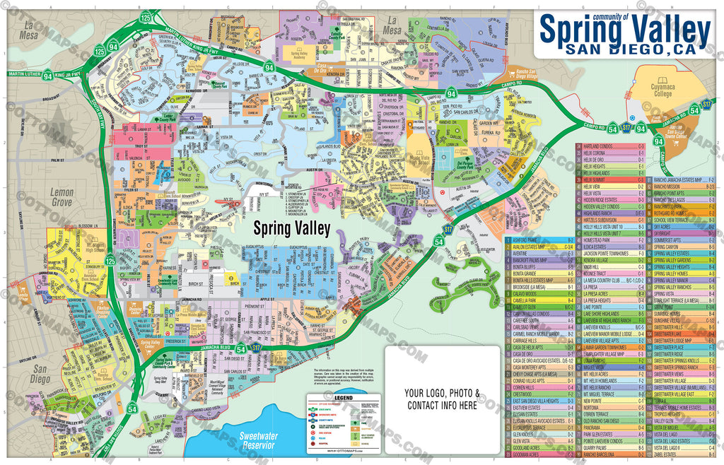 Spring Valley Map, San Diego County, CA - FILES - PDF and AI, editable ...