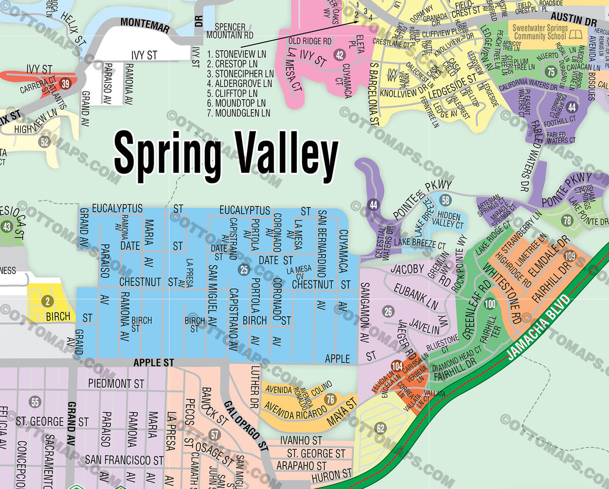 Spring Valley Map, San Diego County, CA - FILES - PDF and AI, editable ...