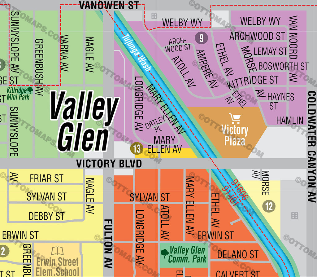 Valley Glen Map, Los Angeles - PDF, editable, royalty free - FILES - P ...