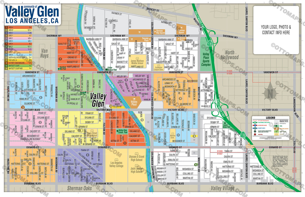 Valley Glen Map, Los Angeles - PDF, editable, royalty free - FILES - P ...