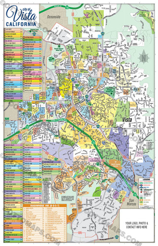 Vista Map - FULL (comes with 3 maps: Full, North & South), San Diego C ...