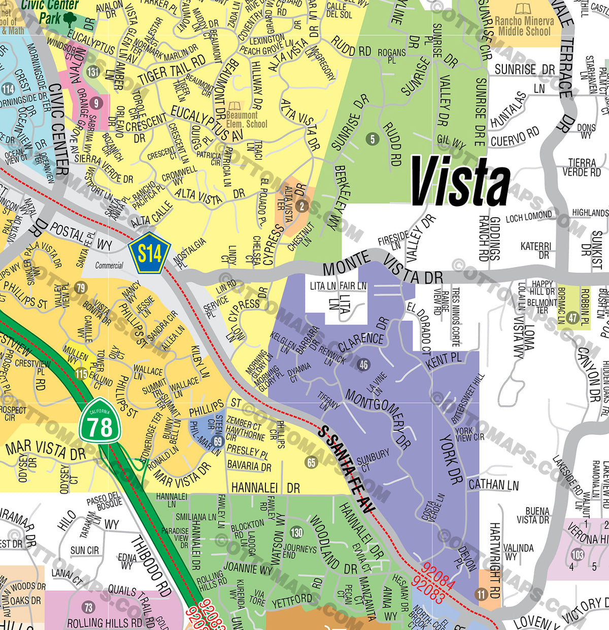 Vista Map - FULL (comes with 3 maps: Full, North & South), San Diego C ...