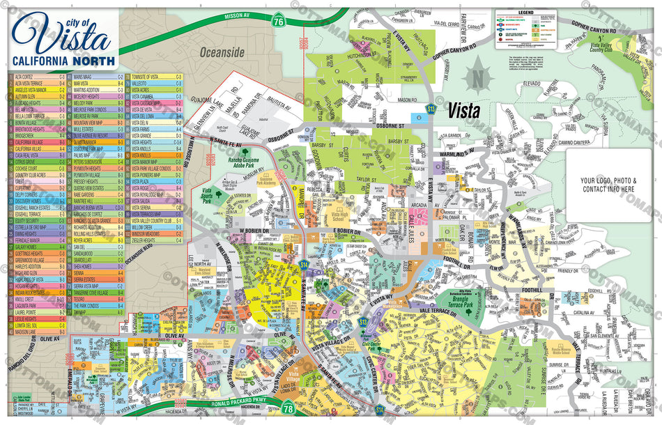 Vista Map - FULL (comes with 3 maps: Full, North & South), San Diego C ...