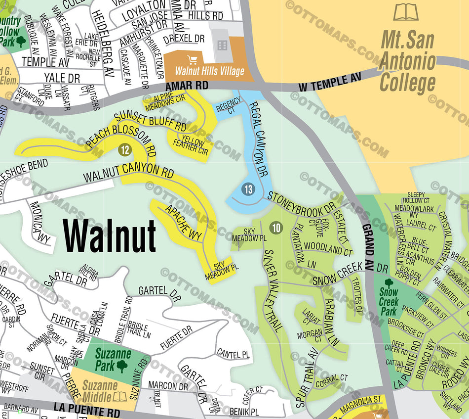 Walnut Map, Los Angeles County, CA - FILES - PDF and AI, editable, vec ...
