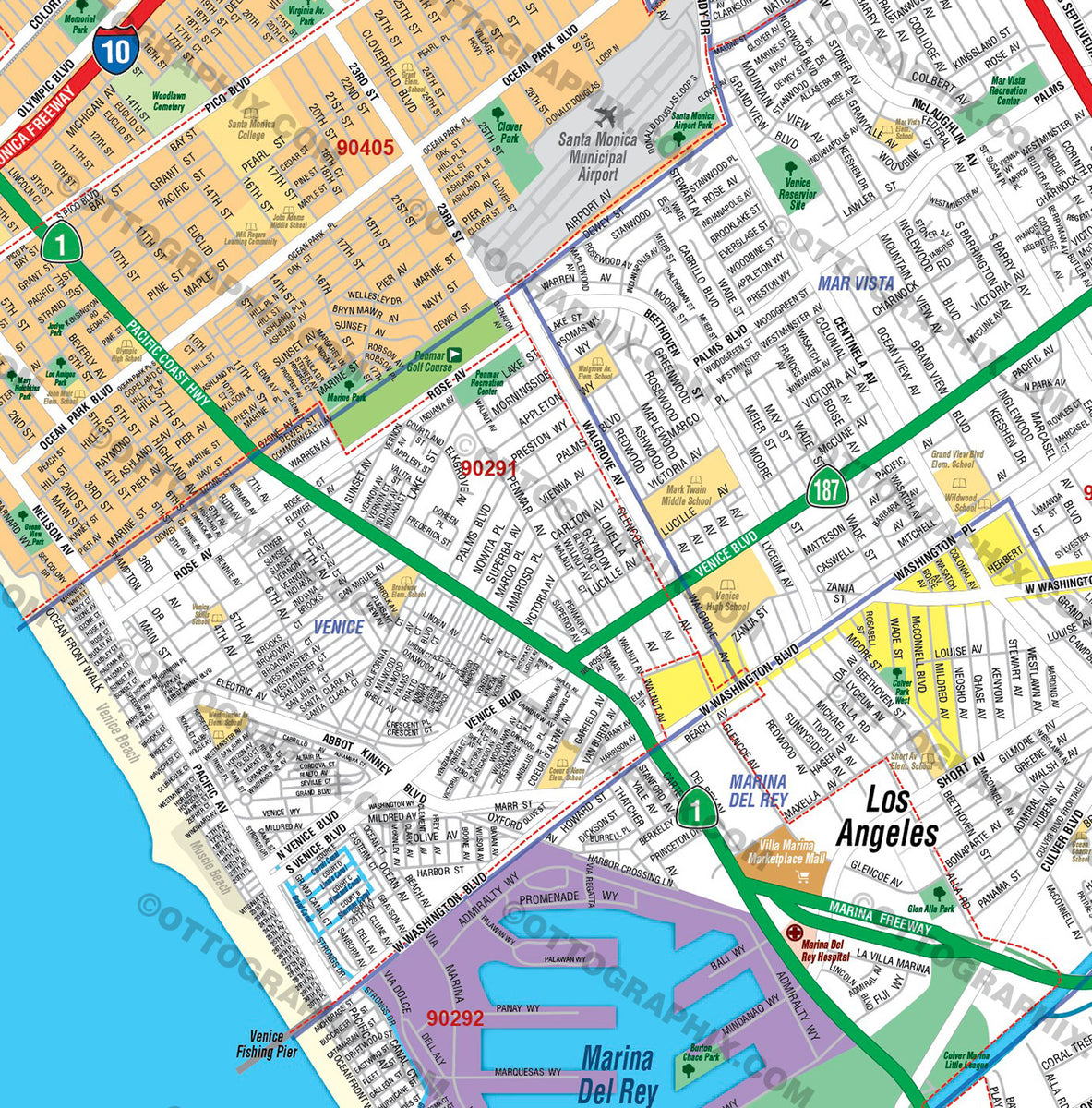 West Side Cities Map - Los Angeles County, CA – Otto Maps