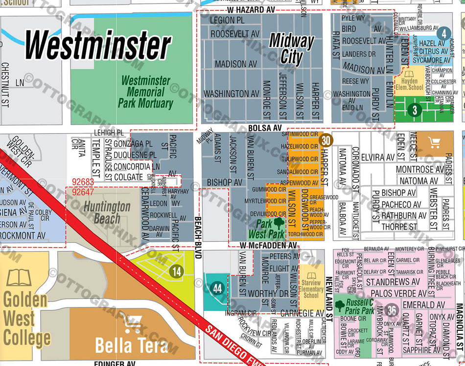 Westminster Map, Orange County, CA - FILES - PDF and AI, editable, vec ...