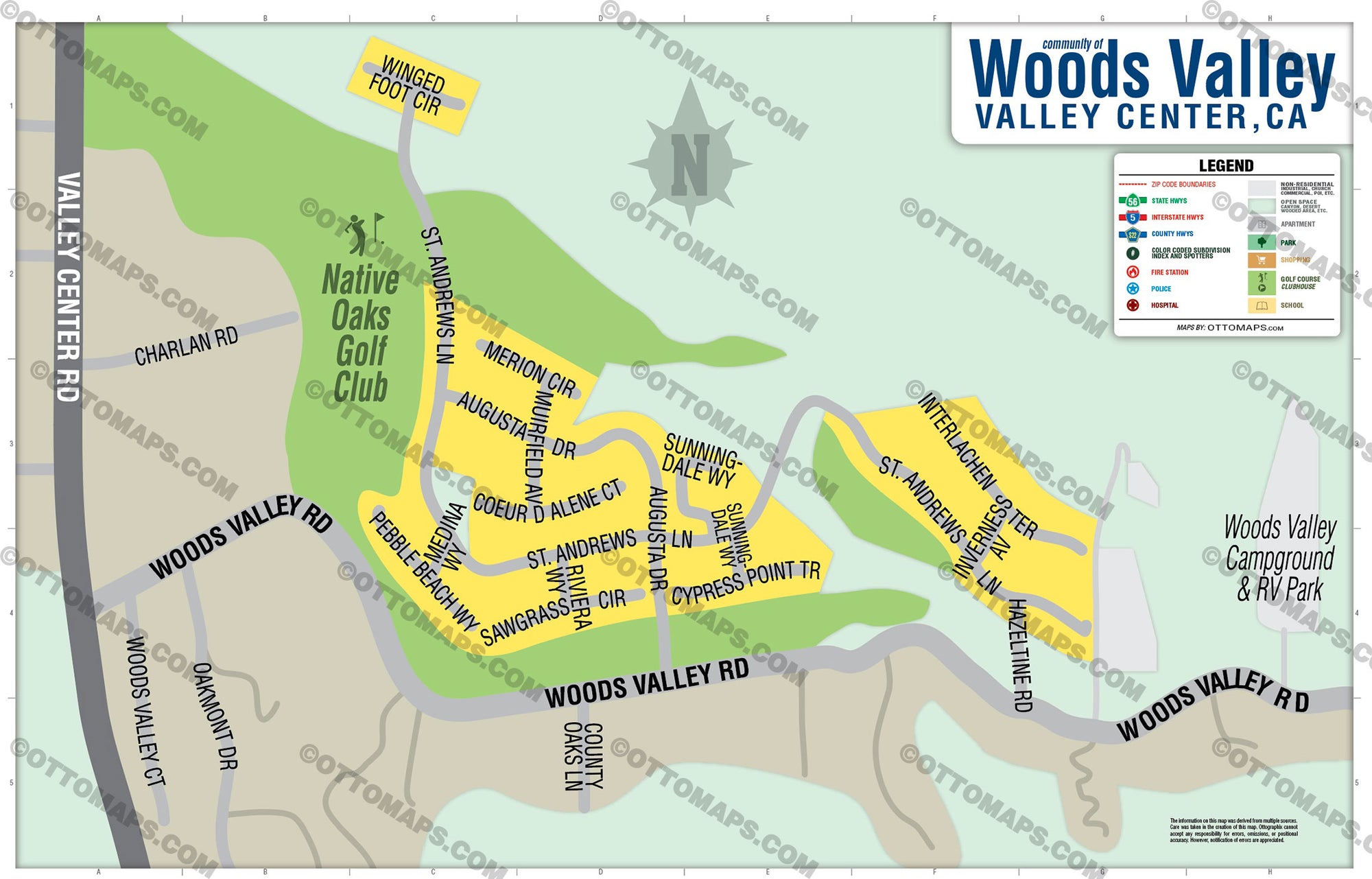 Woods Valley Map, Valley Center, CA - FILES - PDF and AI, editable, ve ...